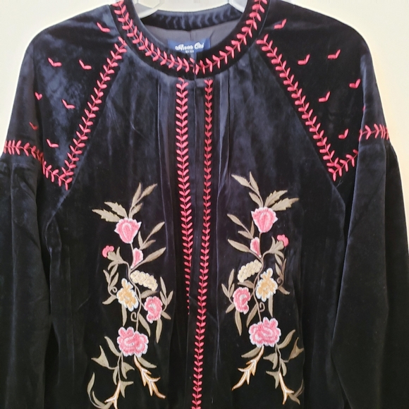 Anna Cai | Tops | Anna Cai Black Velour Floral Jacket | Poshmark